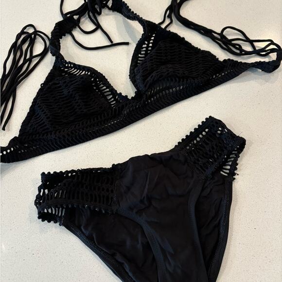 Robin Piccone | Swim | Robin Piccone Black Mesh Strip Halter Black ...